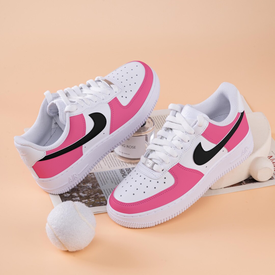 Pink and Black Air Force 1 Hand Painted Light Pink Sneakers Custom ...