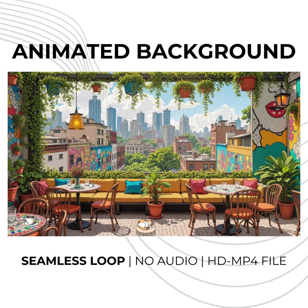 Animated Rooftop Cafe Background: HD Seamless Loop for Zoom (MP4 ...