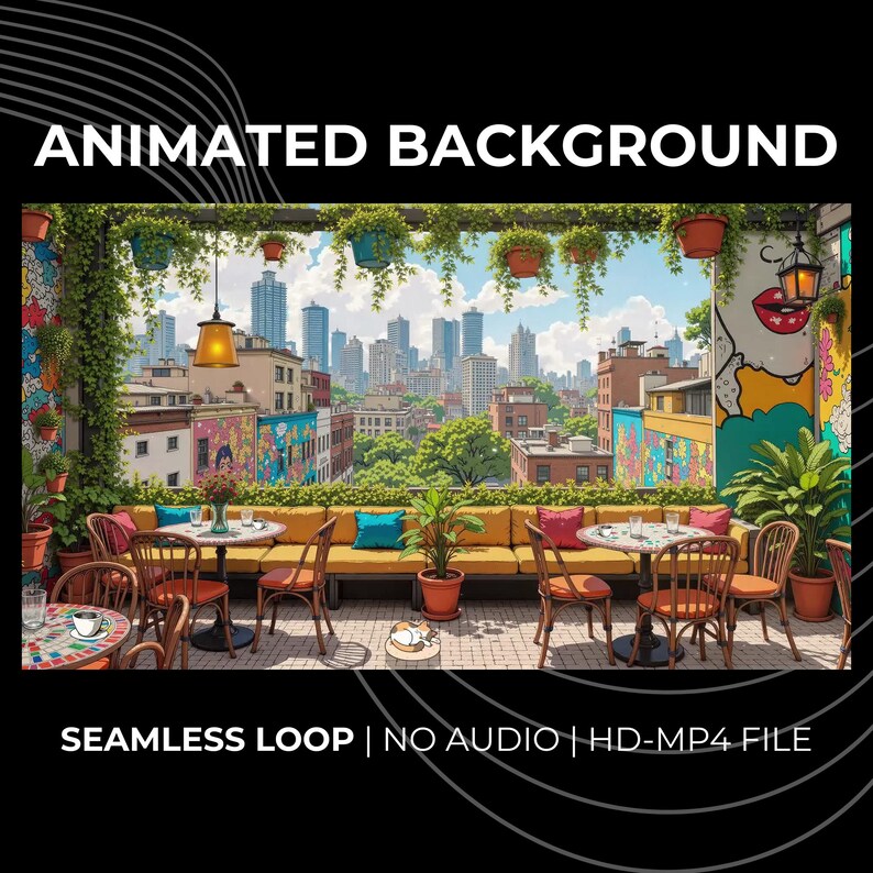 Animated Rooftop Cafe Background: HD Seamless Loop for Zoom (MP4 ...