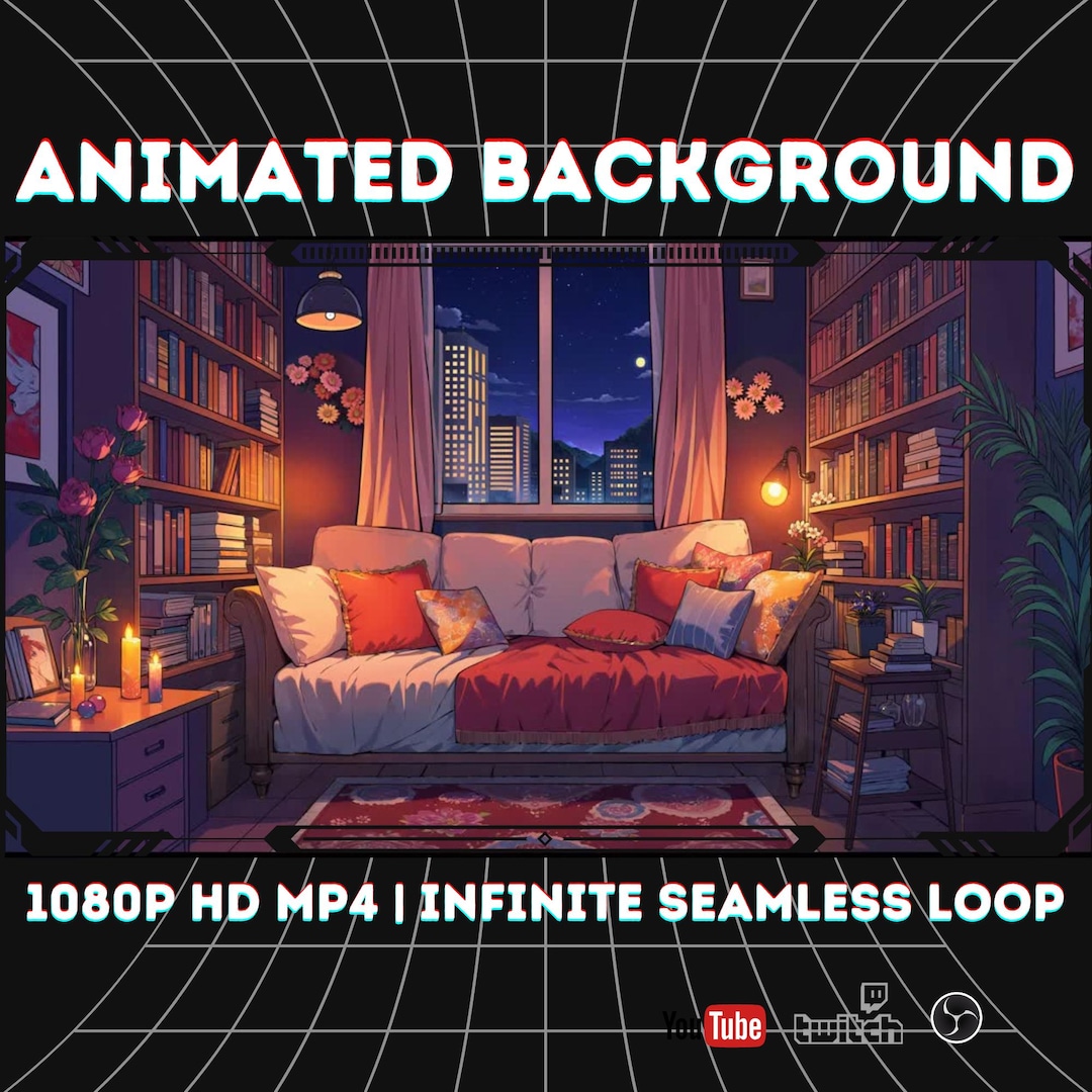 Vtuber, Cozy Reading Room Animated Stream Background | 1080p Seamless ...