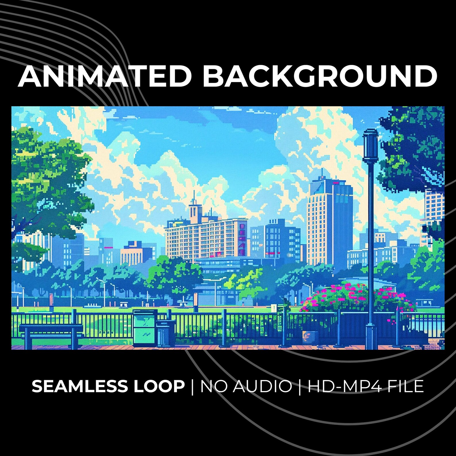 Animated Pixel Art City Park Looping Background: Lo-fi Stream Overlay ...