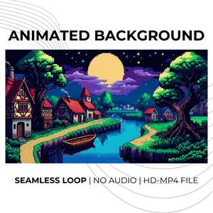 Animated Pixel Art Background, Fantasy Village Night Stream, Cozy ...