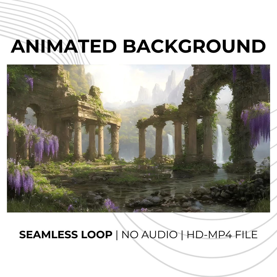 Animated Fantasy Ruins Background: Seamless Looping Wisteria Nature ...