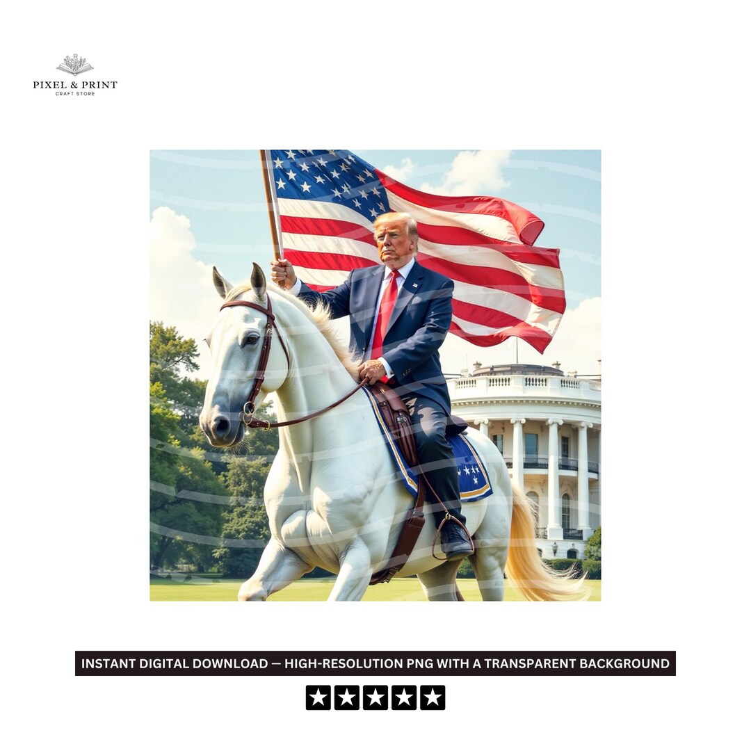 Trump on Horseback With American Flag Clipart PNG, Funny Trump ...