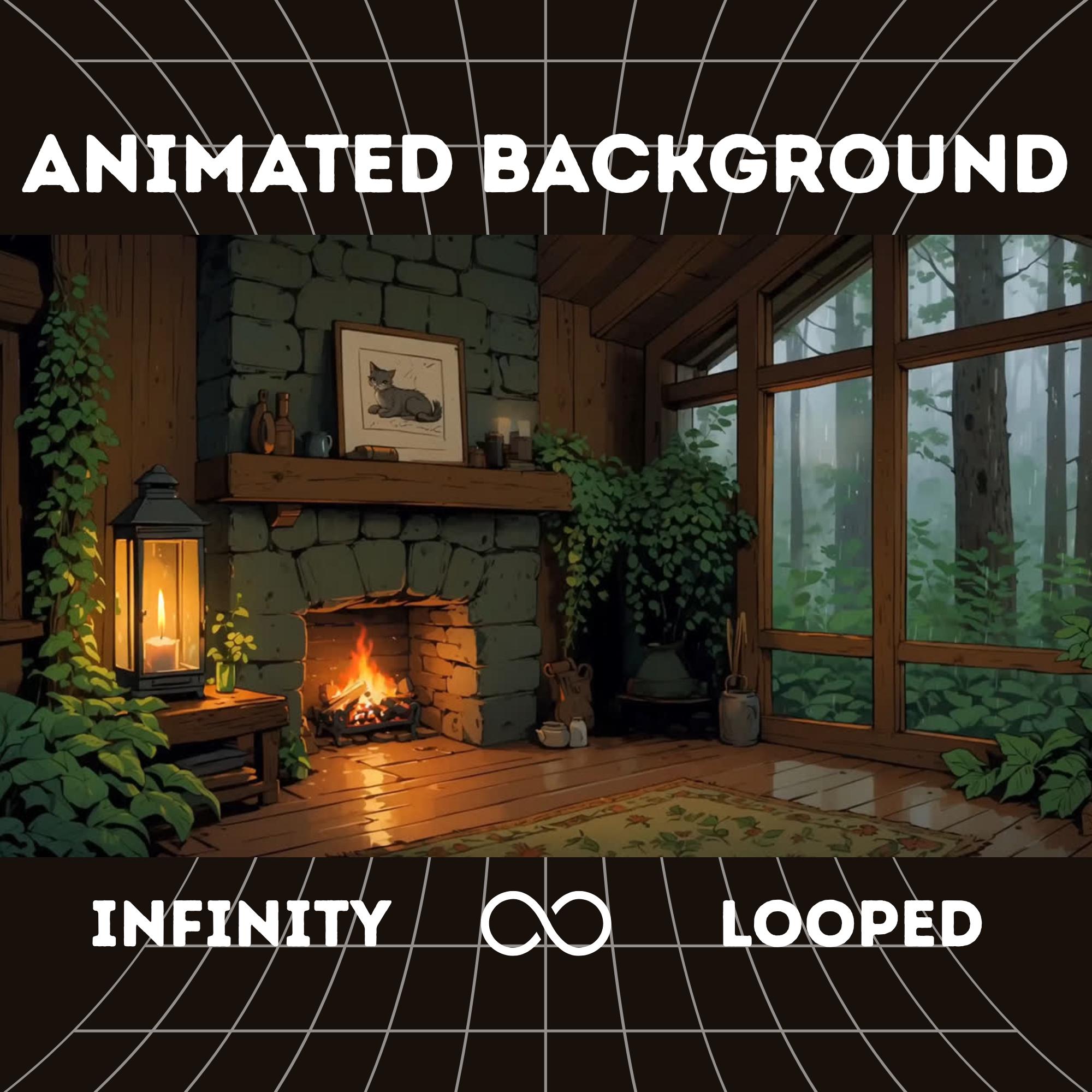 Animated Fireplace Background: Cozy Cabin, Rustic Forest (digital ...