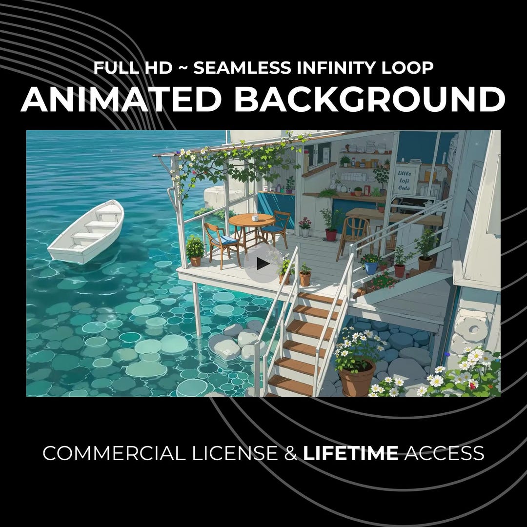 Lofi Cozy Cafe Stream Background | Animated Waterfront Loop for Twitch ...