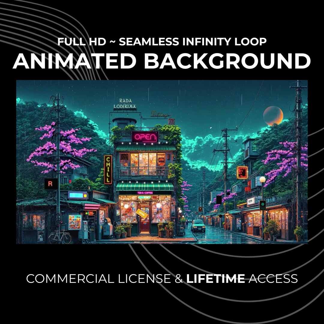 Lofi Animated Stream Background Overlay | Chill Rainy Neon Aesthetic ...