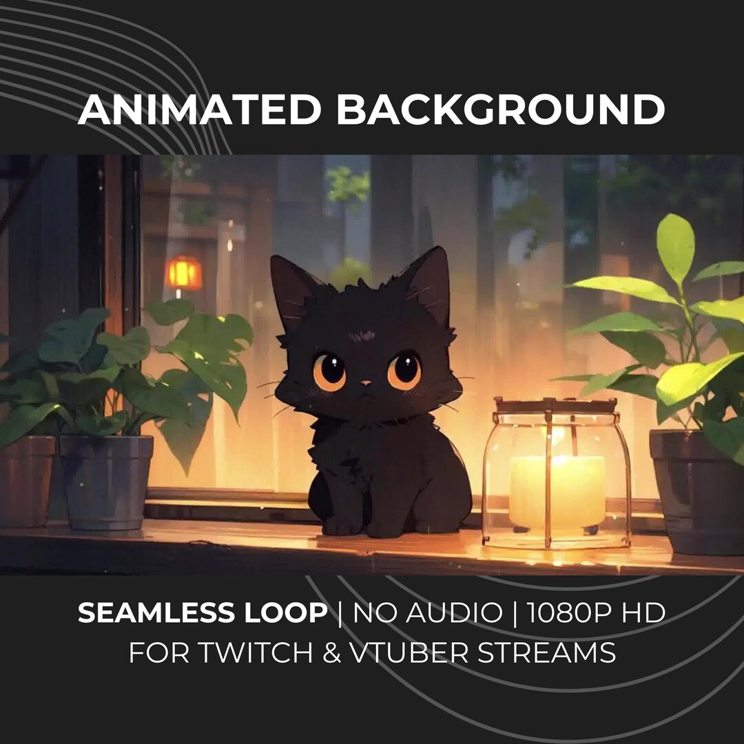 Cute Black Cat Animated Background Loop | 1080p Twitch Youtube OBS ...