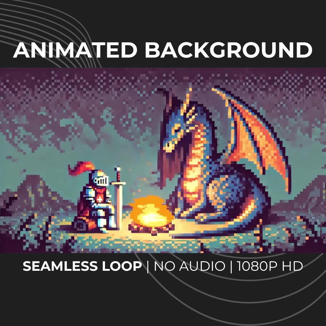Pixel Art Dragon Knight Animated Stream Background: RPG Campfire Loop ...