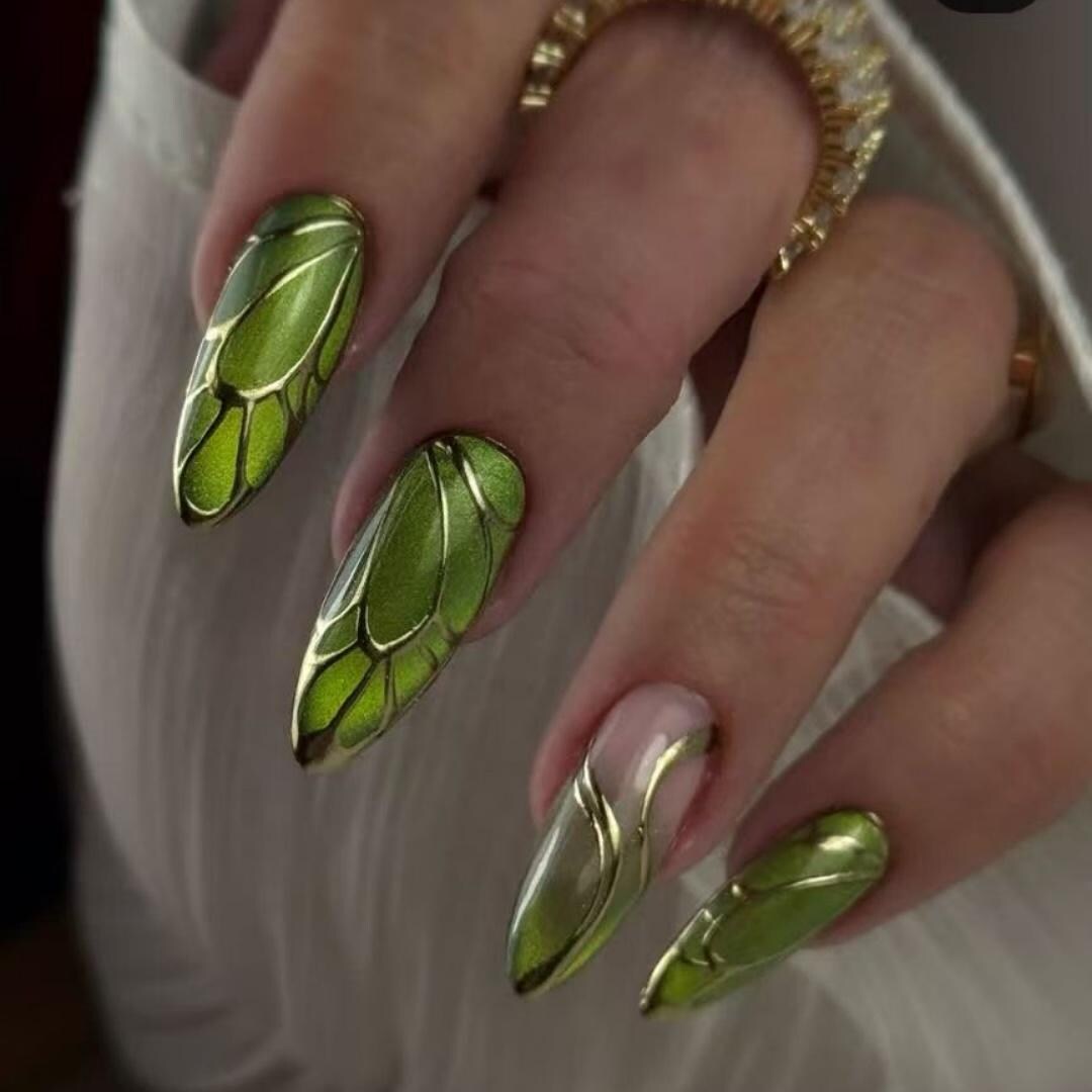 Green Cat Eye Press on Nails: Custom Art Gel Nails - Etsy