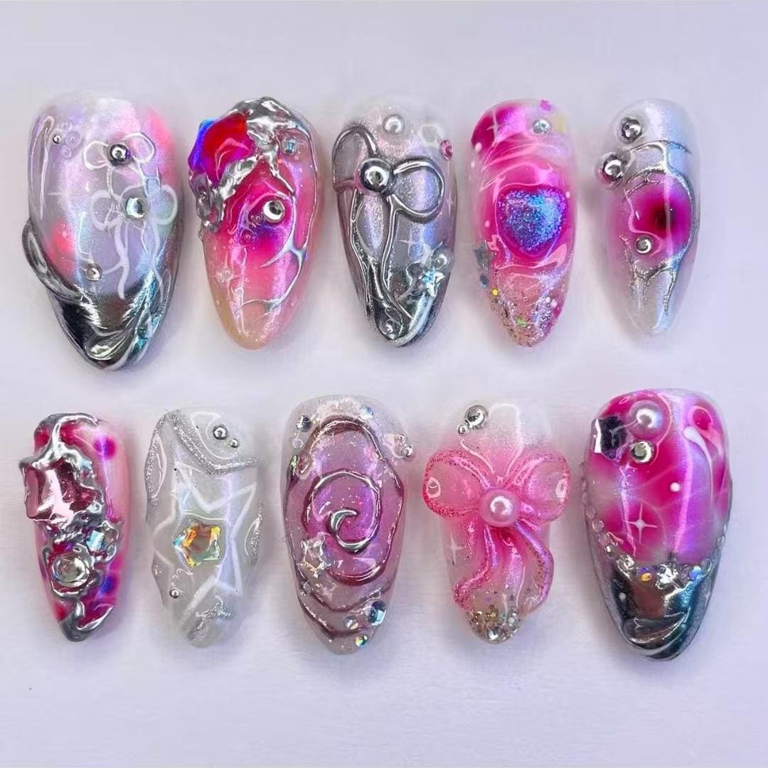 Handmade Charm Press on Nails: Artsy Gel Nail Art - Etsy