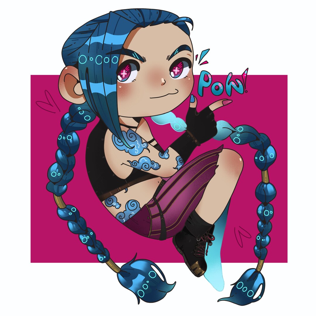 NO AI | Chibi Anime Jinx Fanart Sticker | Custom | SFW, Blue, Pink ...