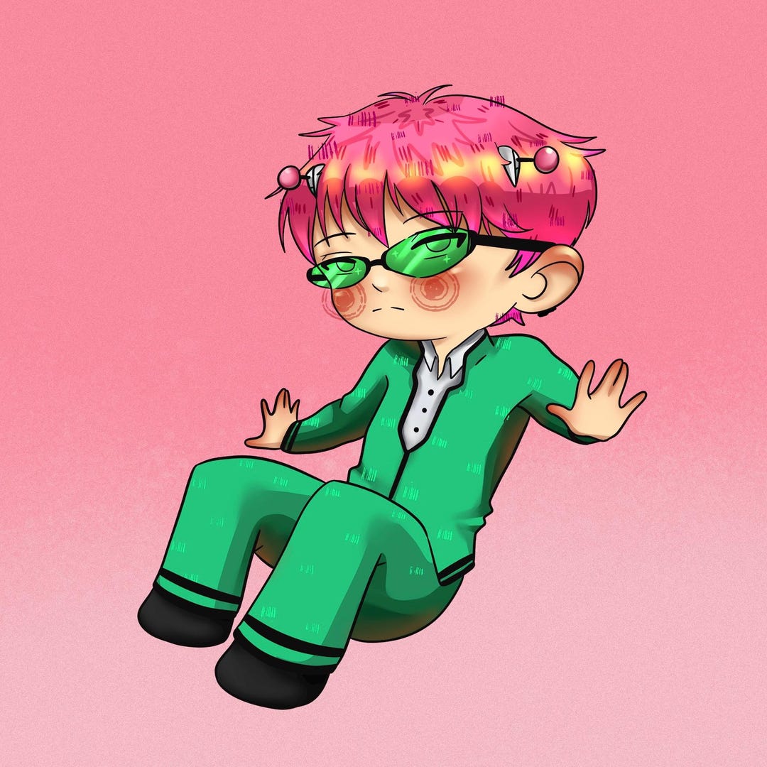 NO AI | Chibi Anime Saiki Fanart Sticker | Custom | SFW, Green, Pink ...