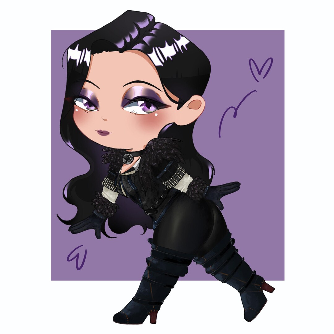 NO AI Chibi Anime Yennefer Fanart Sticker Custom SFW, Purple, Black ...