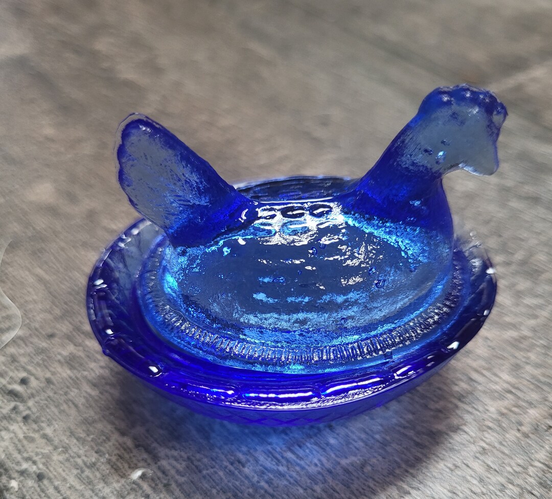 Mini Blue Cobalt Glass Hen on Nest Dish - Etsy