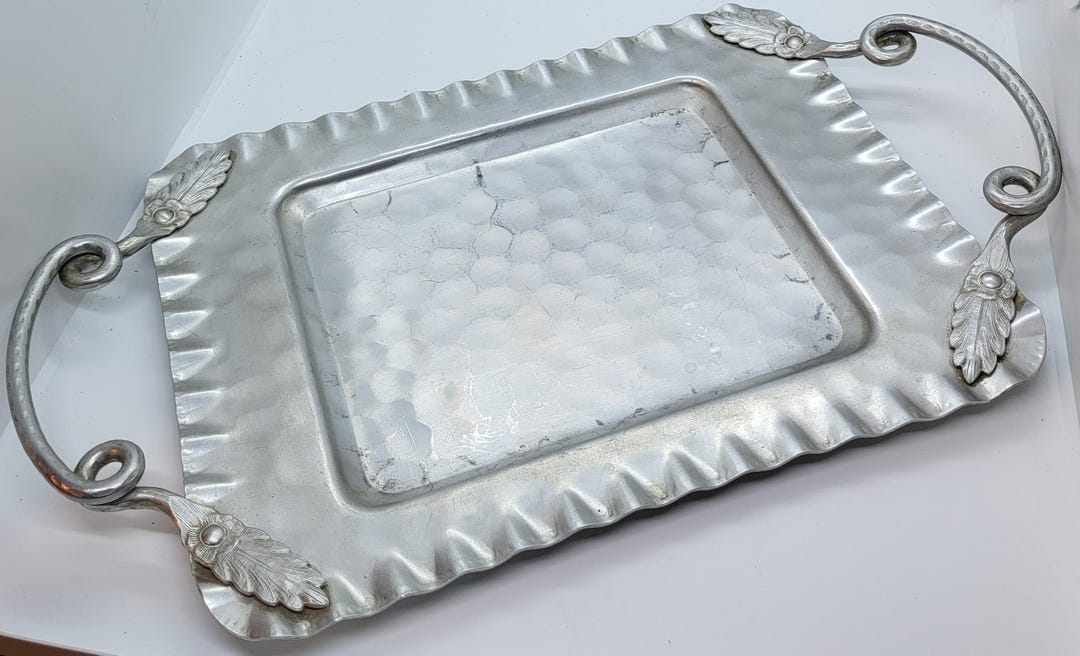 Vintage Hand Wrought Aluminum Serving Tray With Handles - Etsy