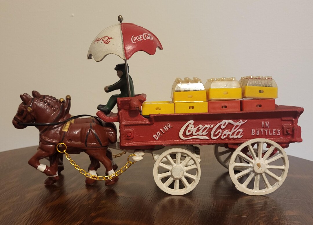 Vintage Cast Iron Coca Cola Horse Drawn Wagon - Etsy