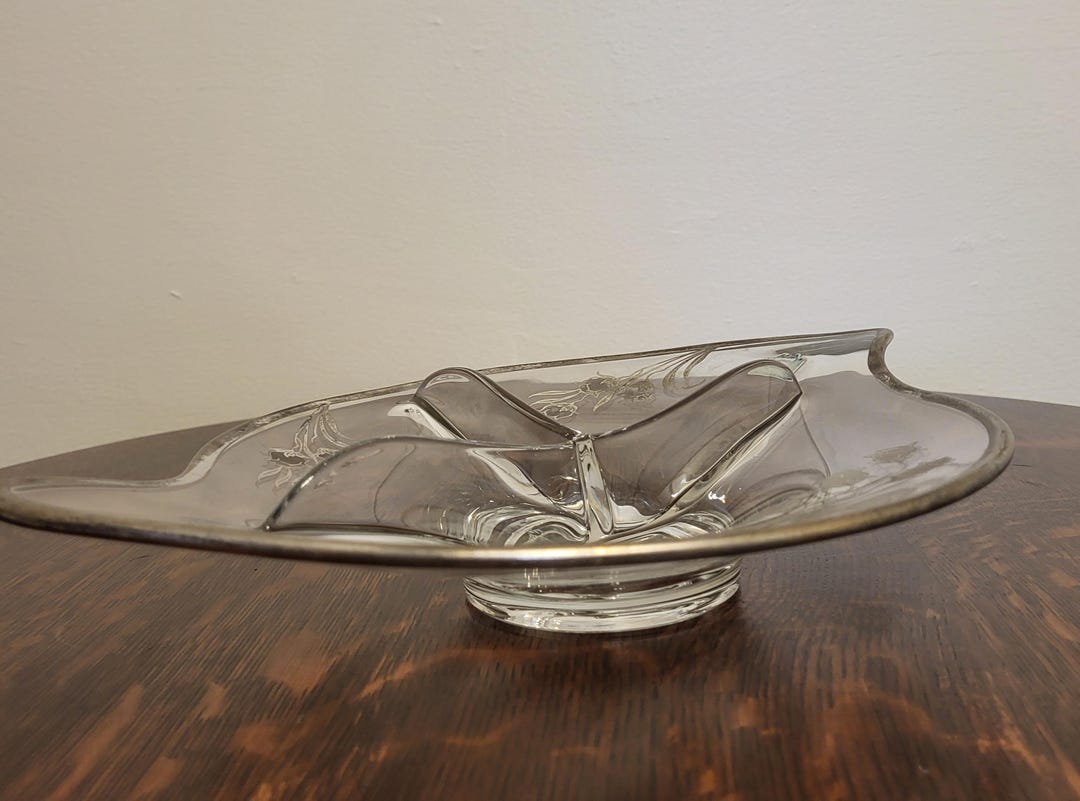 Viking Glass Divided Bowl: Silver Overlay, Mid Century Modern - Etsy