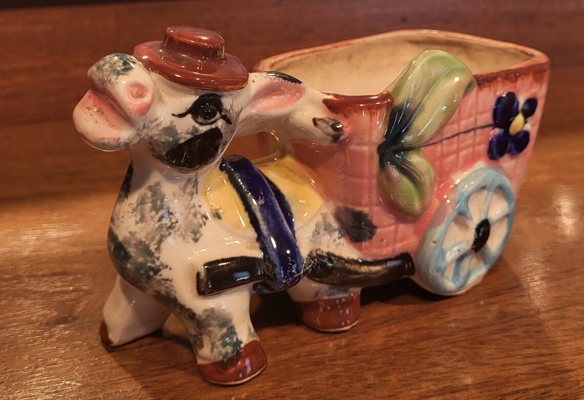 Vintage Ceramic Donkey Cart Planter - Etsy