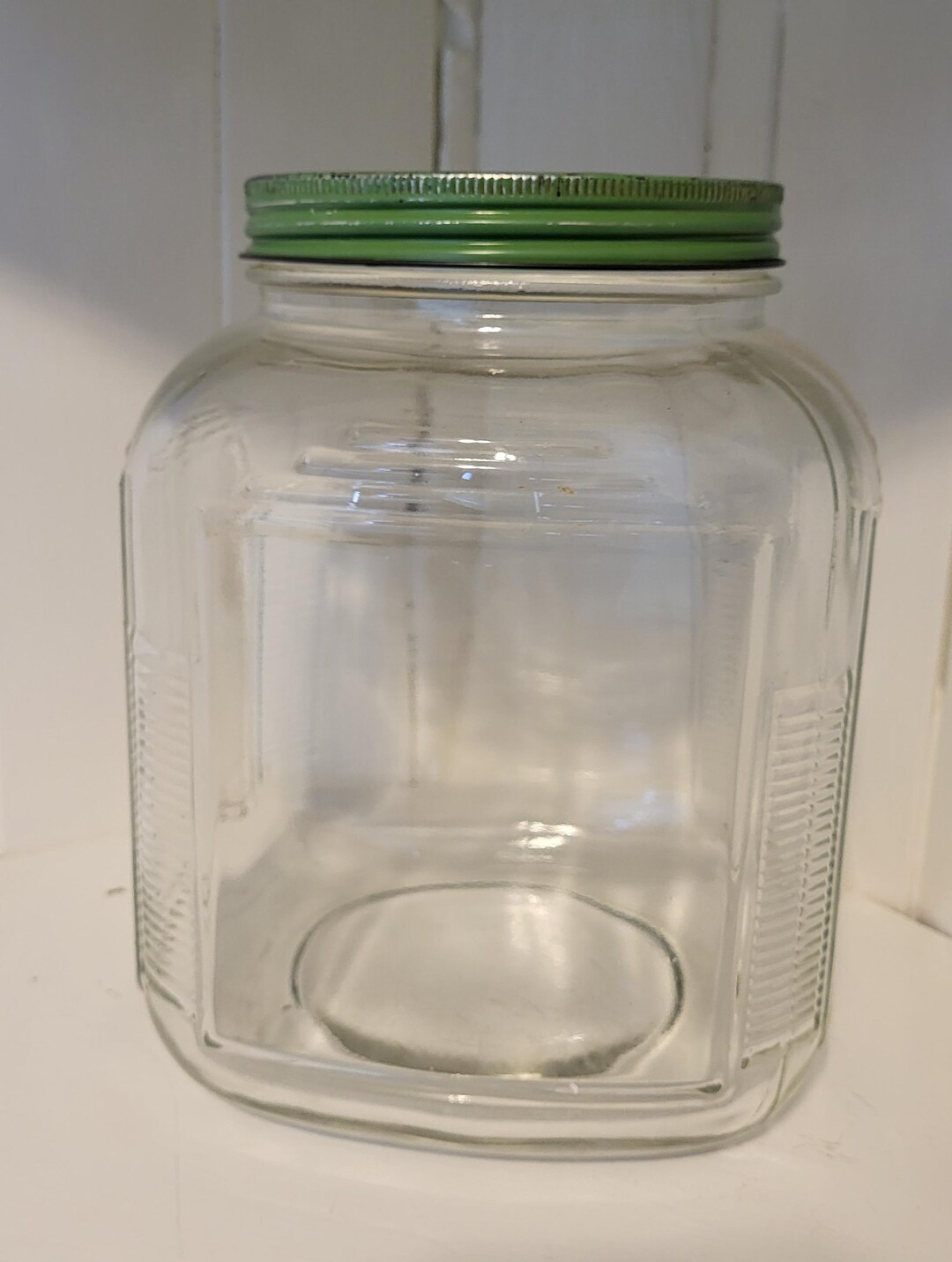 Antique Glass Hoosier Canister With Metal Lid-"rustic Farmhouse Decor ...