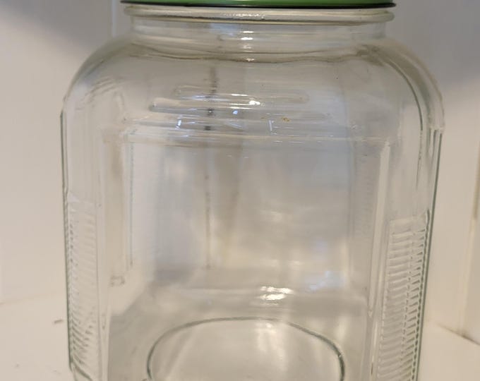 Antique Glass Hoosier Canister With Metal Lid-"rustic Farmhouse Decor ...