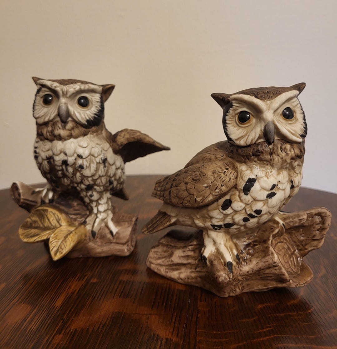 Vintage Homco Porcelain Owl Set - Etsy