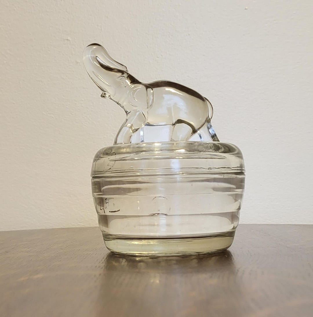 Jeanette Glass Elephant Powder Jar/ Trinket Dish. - Etsy