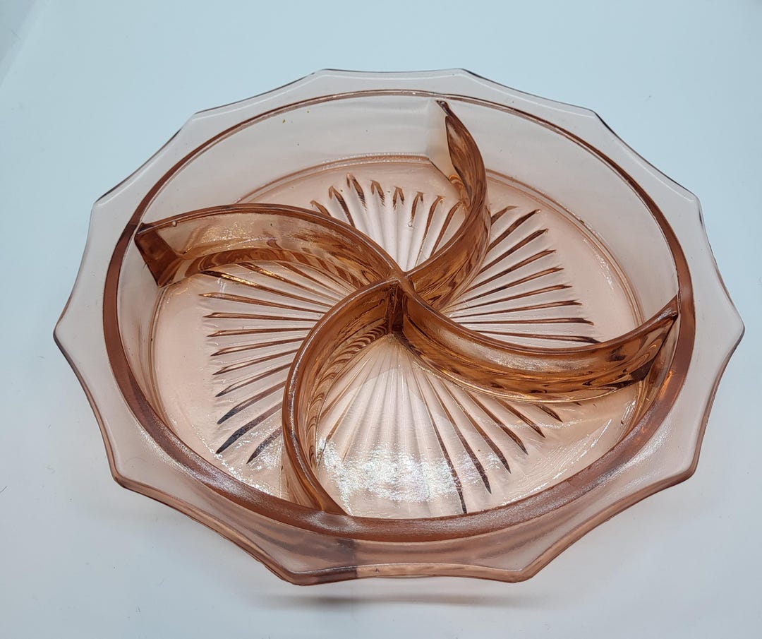 Pink Depression Glass Divided Bowl in a Silver Basket With Handle. - Etsy