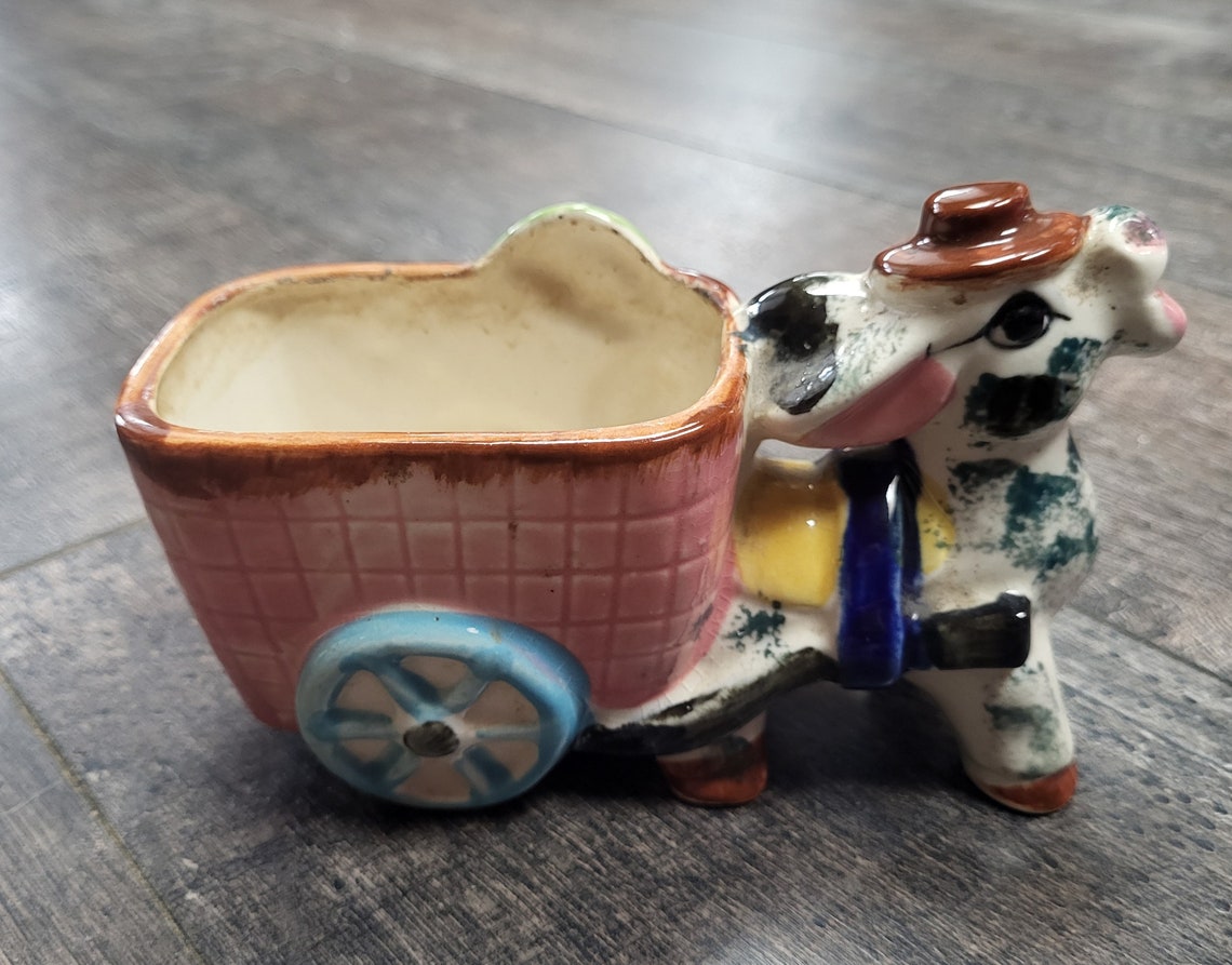 Vintage Ceramic Donkey Cart Planter - Etsy