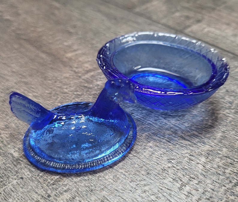 Mini Blue Cobalt Glass Hen on Nest Dish - Etsy