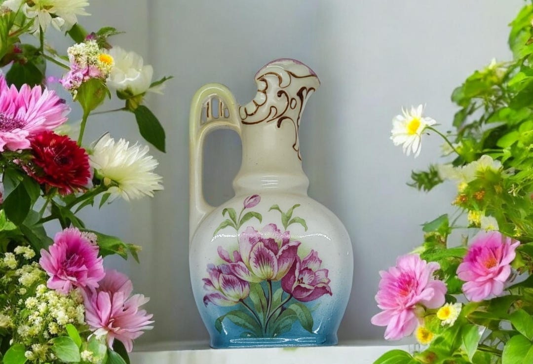 Austrian Hand Painted Ceramic Floral Pitcher - Etsy