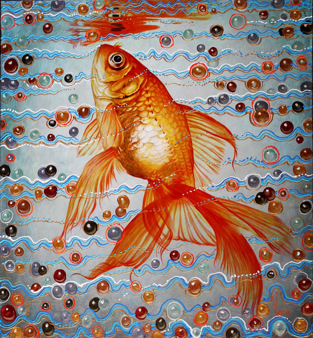 Professional Author's Oil Painting on Canvas goldfish by the Author ...