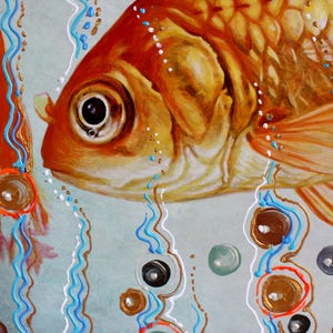 Professional Author's Oil Painting on Canvas goldfish by the Author ...