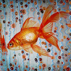 Professional Author's Oil Painting on Canvas goldfish by the Author ...