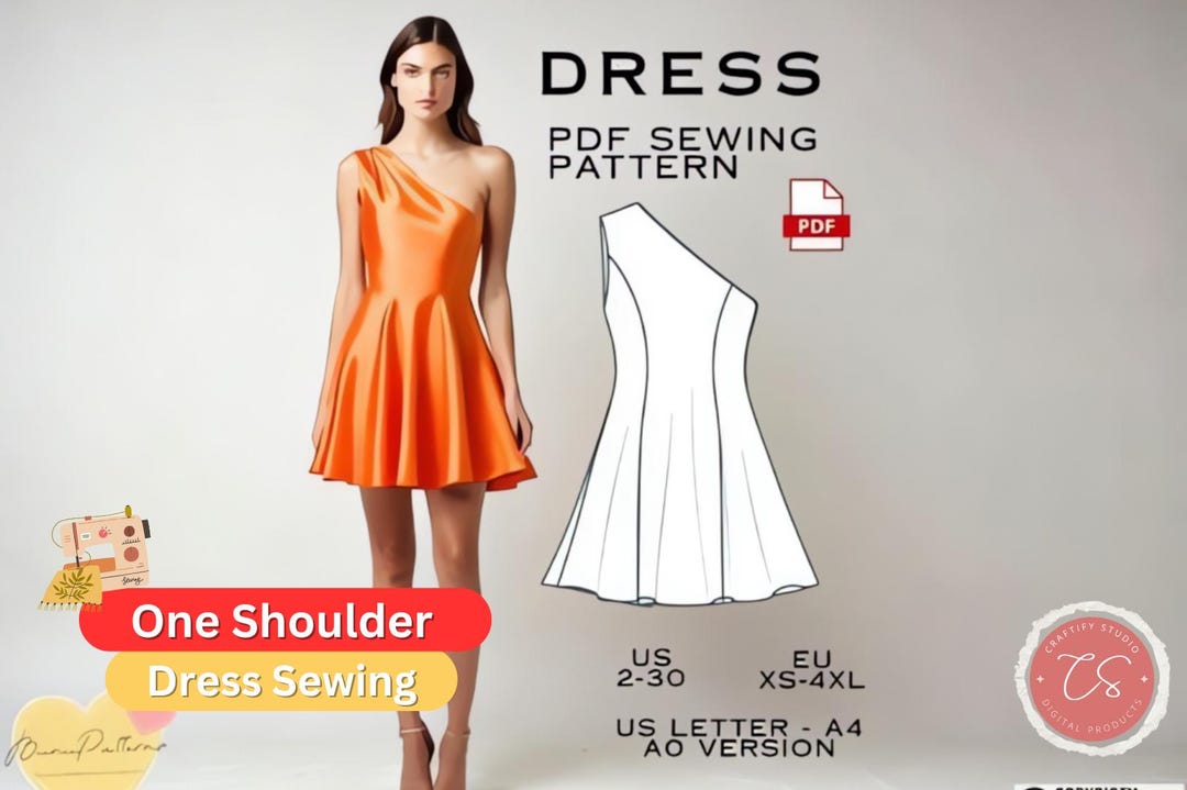 One Shoulder Dress Sewing Pattern PDF 2025 - Etsy