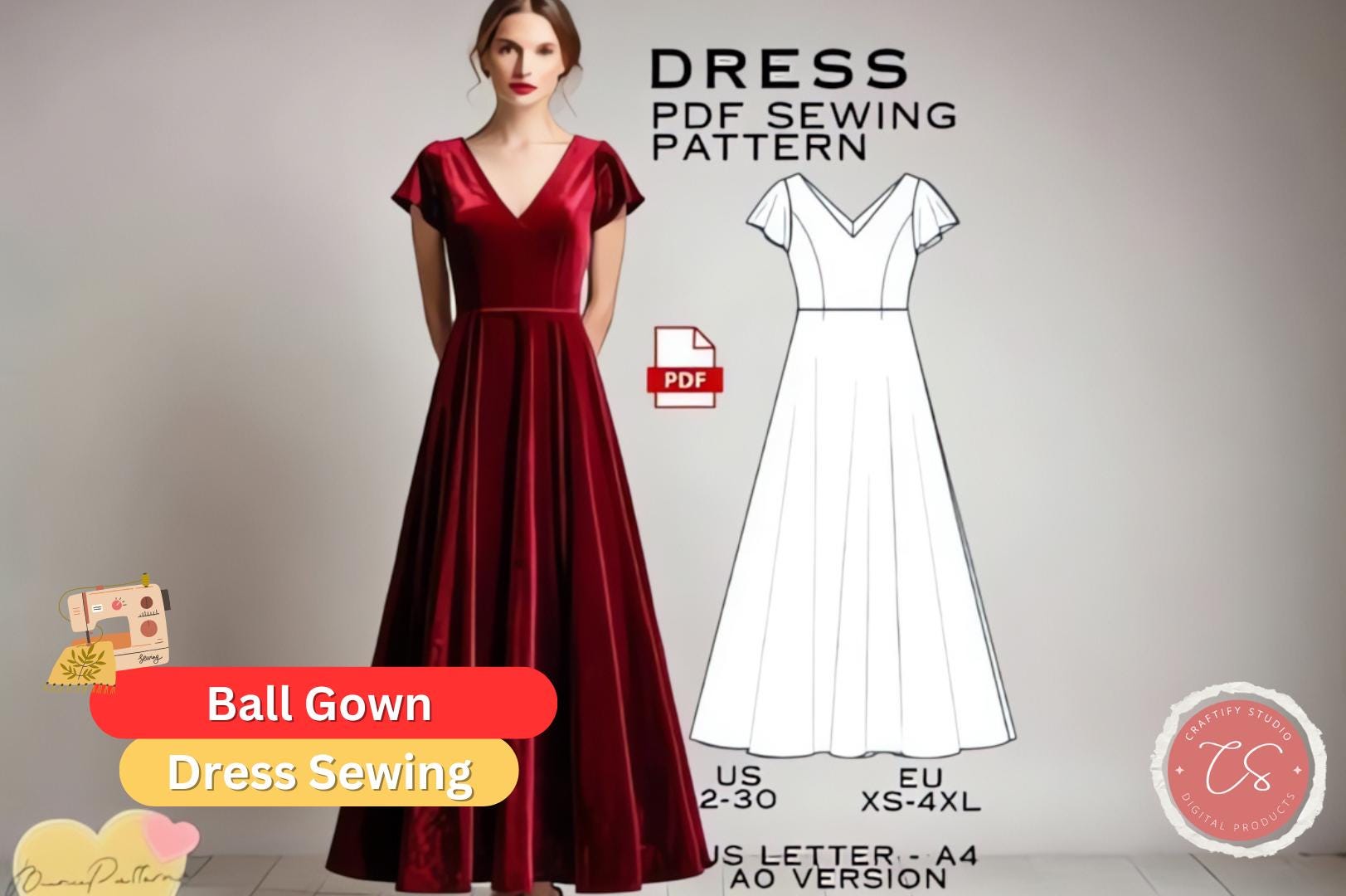 Ball Gown Dress PDF Sewing Pattern 2025 - Etsy