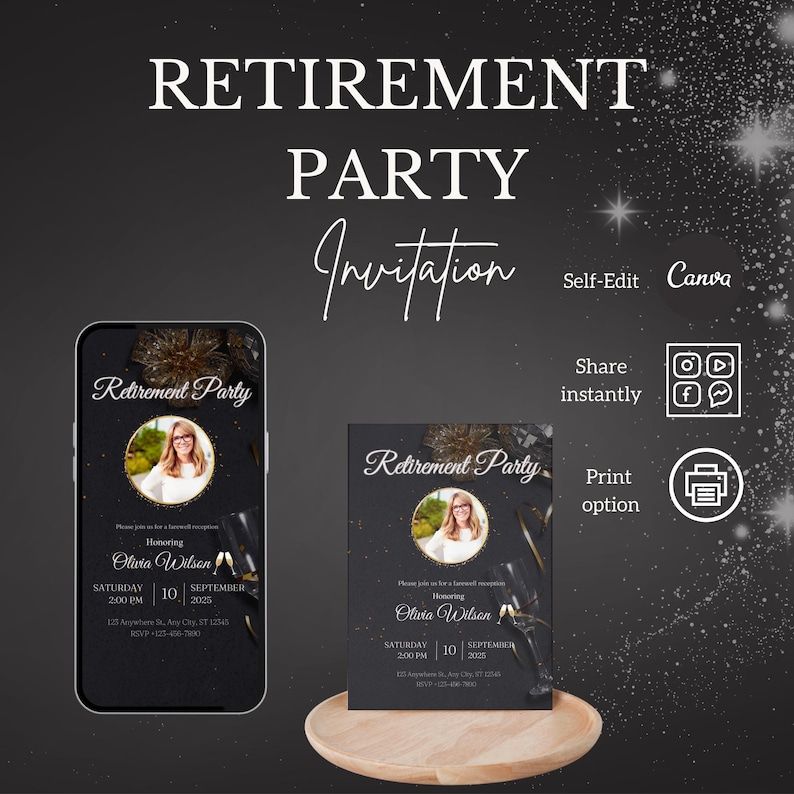 Animated Retirement Party Invitation: Elegant Customizable Design ...