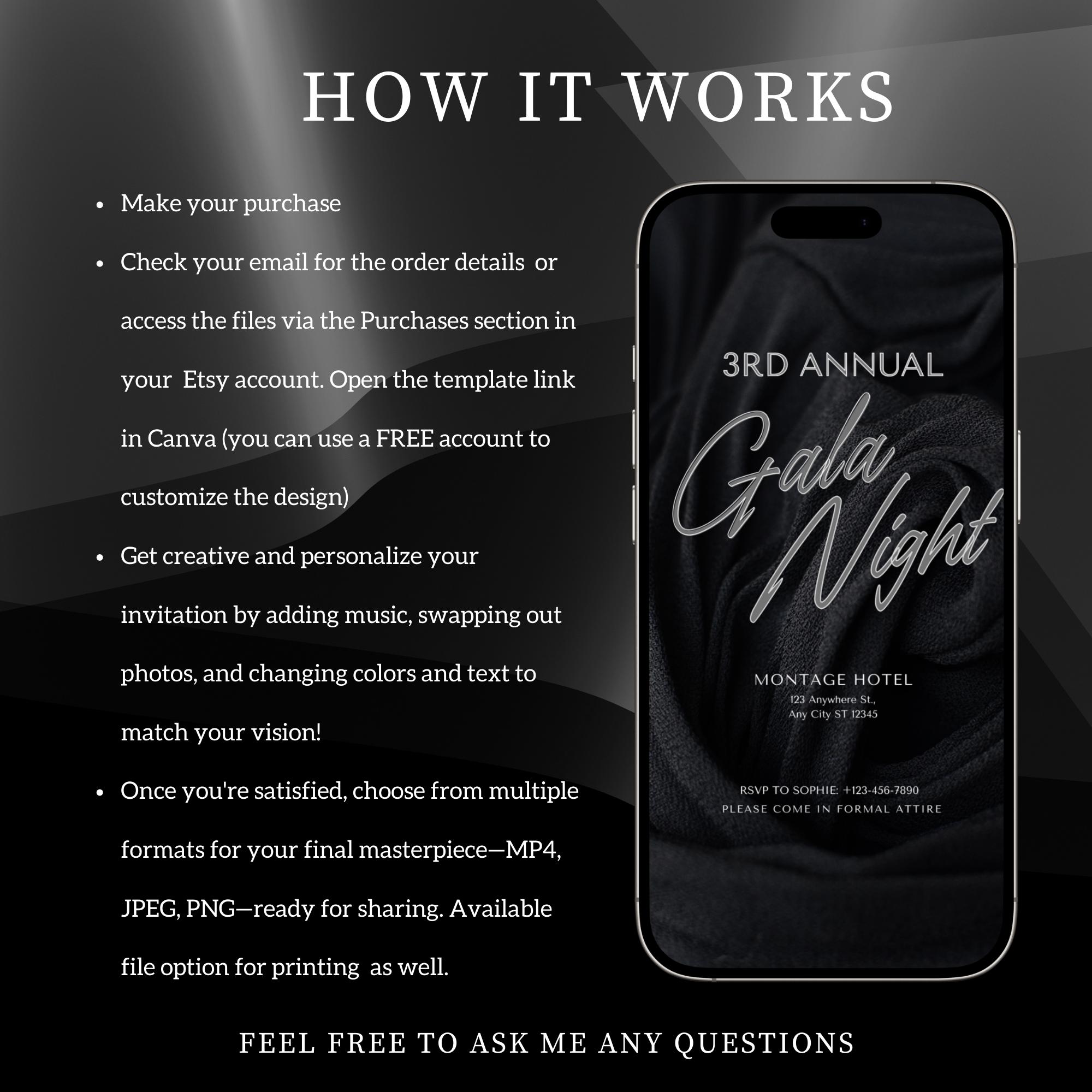 Classy Black Gala Invitation Template | Animated Gala Invitation ...