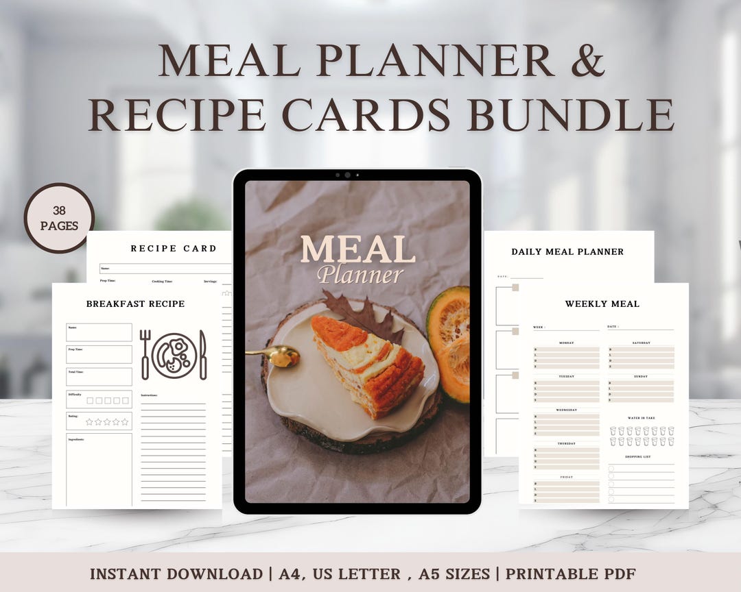 Printable Meal Planner Recipe Cards Bundle Digital Recipe Book Daily ...
