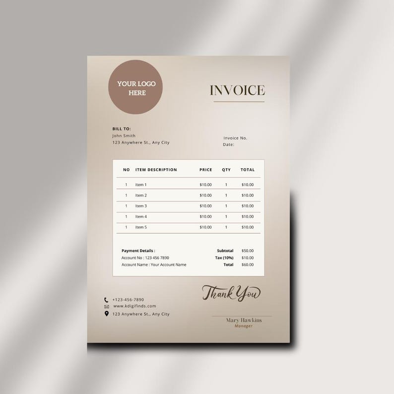 Editable Invoice Template PDF Word Invoice Printable Invoice Business ...