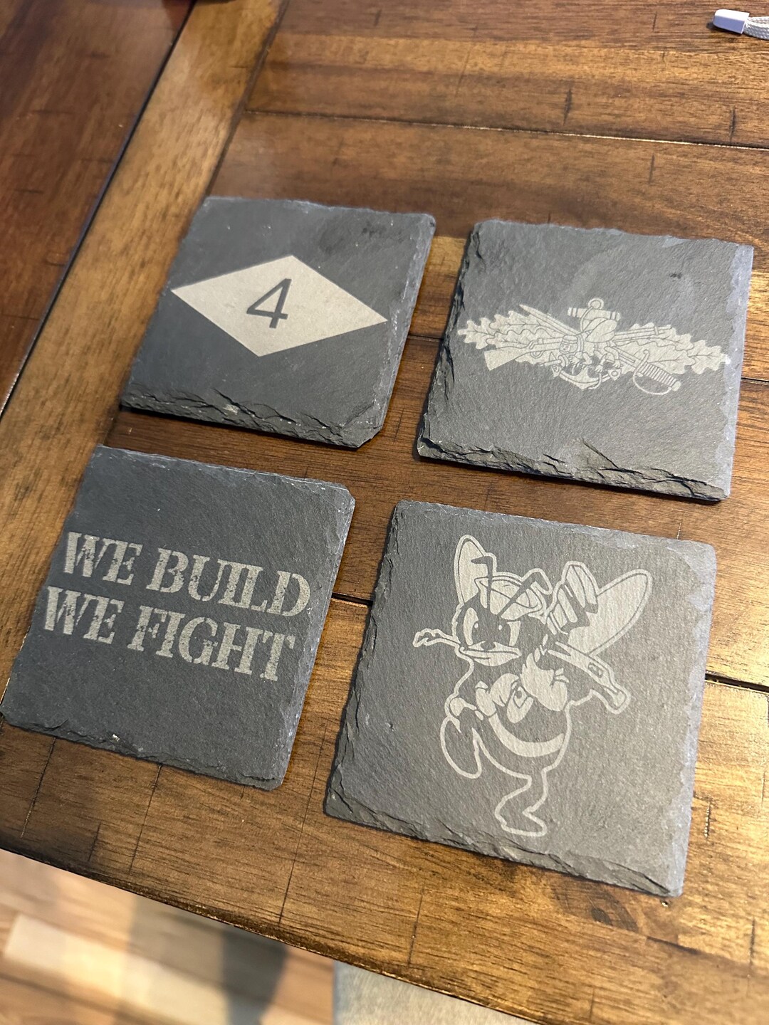 Seabee Slate Coasters. 4” Coasters. Set of Four Includes Disney Bee, We ...