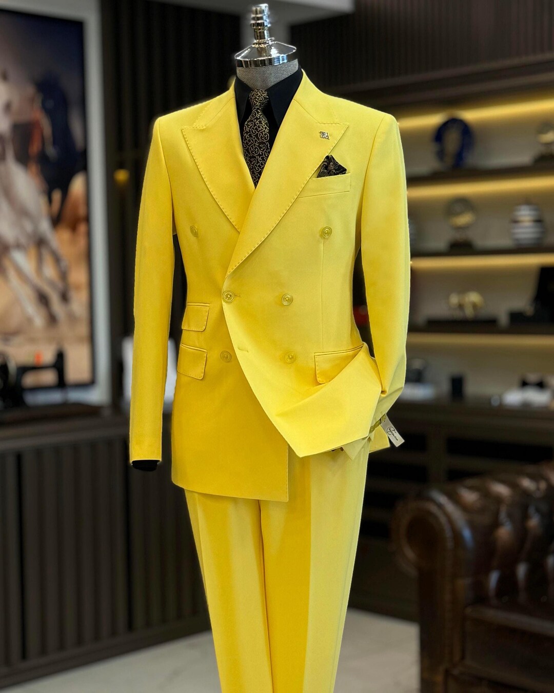 Yellow Slim Fit Stylish Double Breast Two Piece Yellow Mens Suit for ...