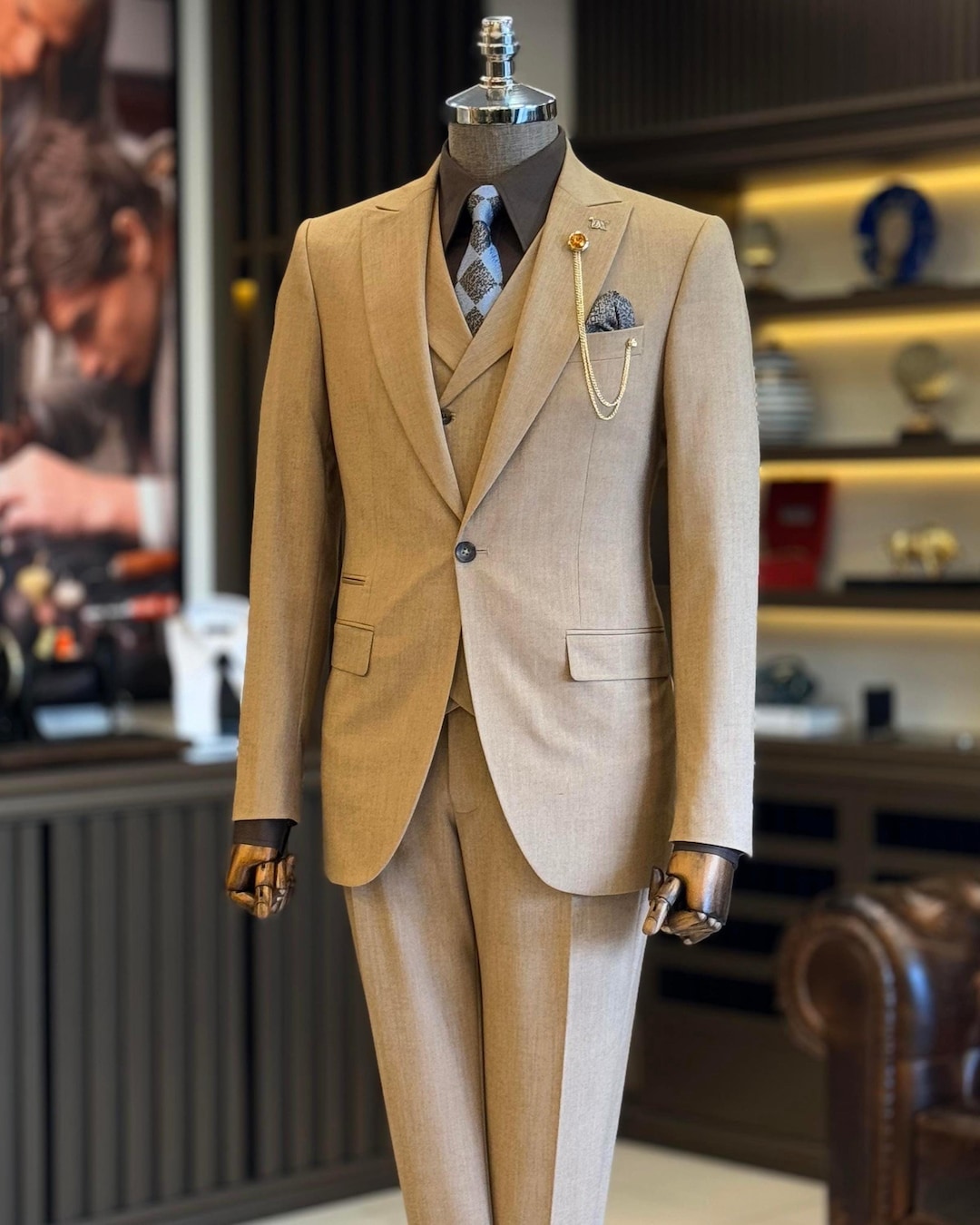 Camel 3-piece Slim Fit Suit for Men - Wedding Suits - Engagement Suits ...