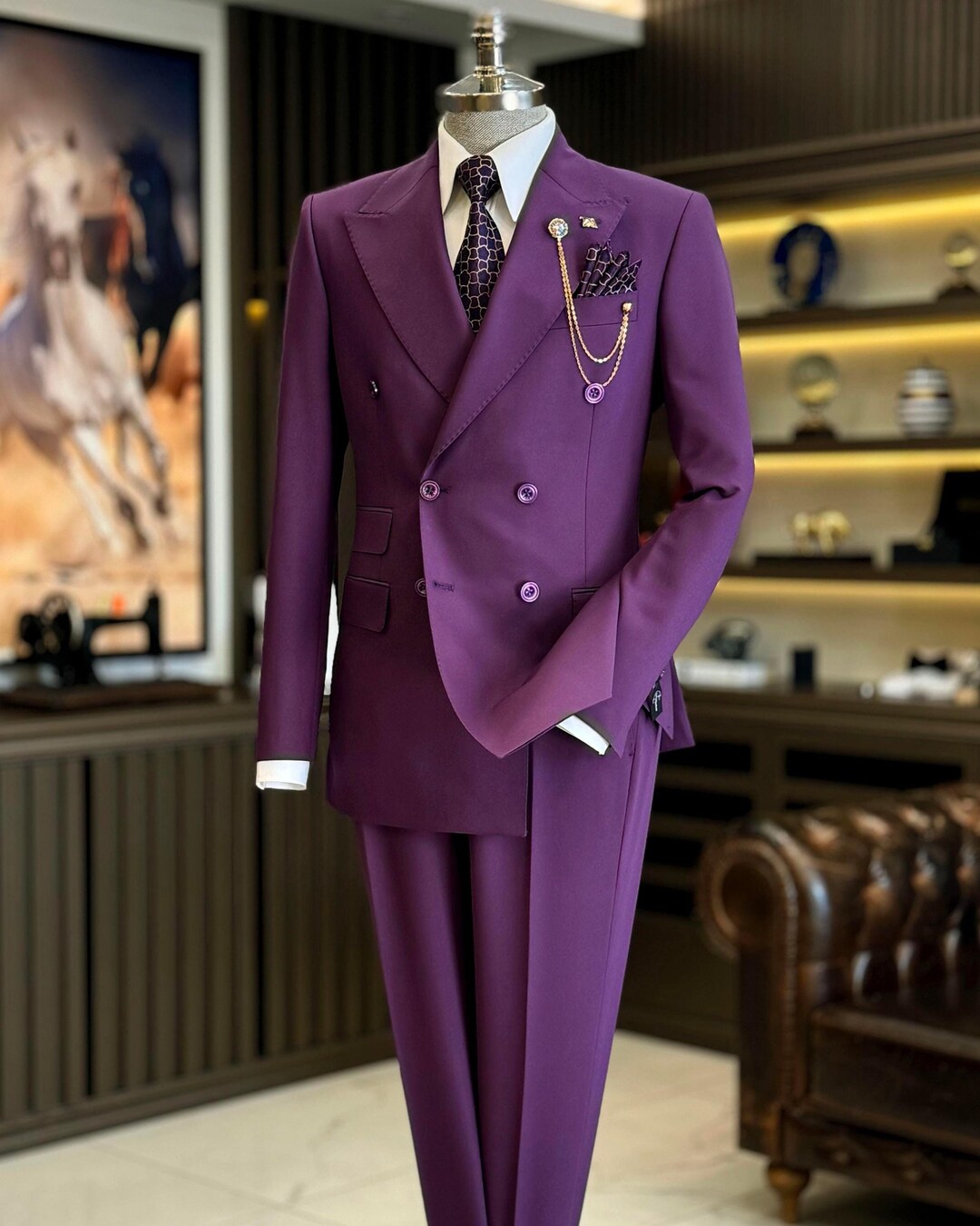 Purple Slim Fit Double Breasted Suit: Prom, Wedding, Groom Wear - Etsy