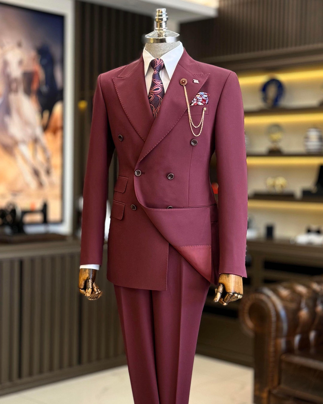 Burgundy Slim Fit Double Breasted Suit: Two-piece Groom Wear - Etsy