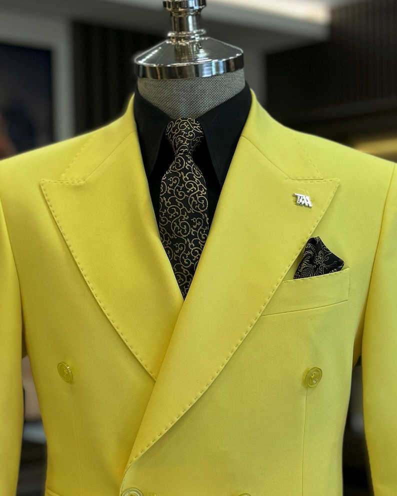 Yellow Slim Fit Stylish Double Breast Two Piece Yellow Mens Suit for ...