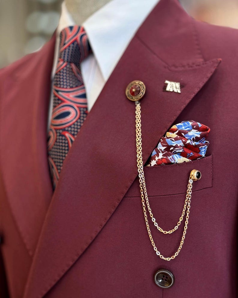 Burgundy Slim Fit Stylish Double Breast Two Piece Burgundy Mens Suit ...