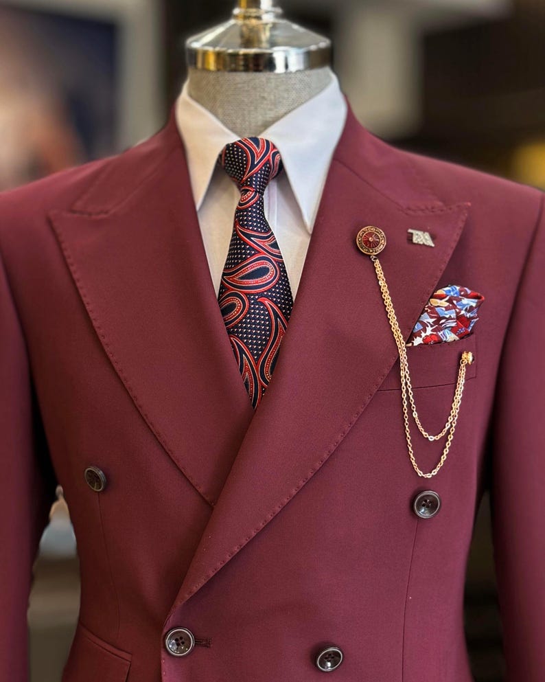 Burgundy Slim Fit Stylish Double Breast Two Piece Burgundy Mens Suit ...