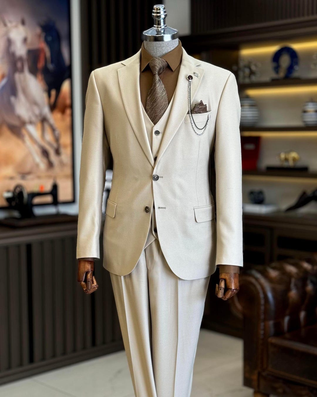 Beige Slim Fit 3-piece Suit: Men's Wedding & Groom Wear - Etsy