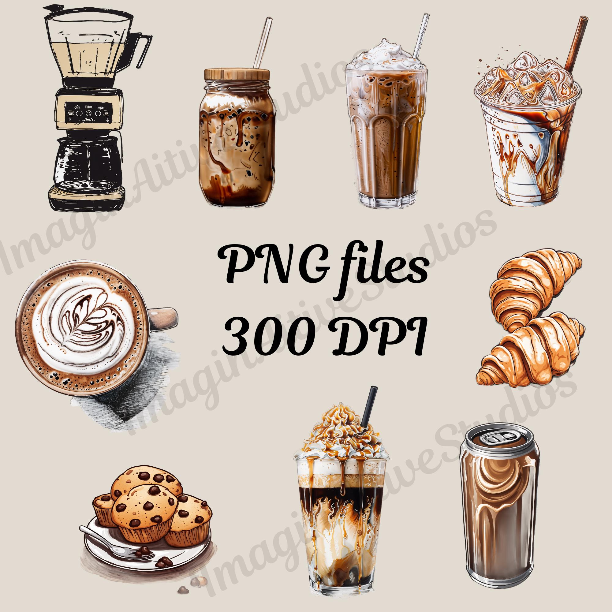 Coffee Clipart Bundle: 50 PNG Images, Transparent Background (digital ...